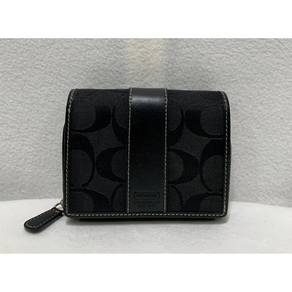 Coach | Bags | Coach Signature Billfold Wallet Canvas Leather Black ...